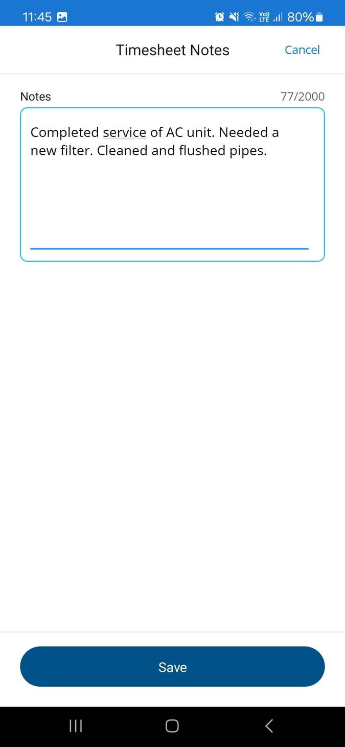 Record time in the ClockShark Mobile app